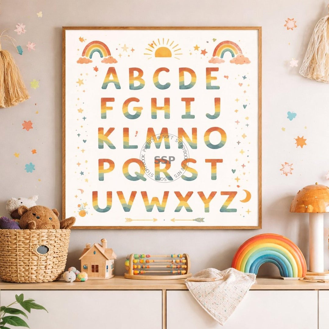 Boho Rainbow Alphabet Nursery Print | Colorful ABC Learning Wall Art ...
