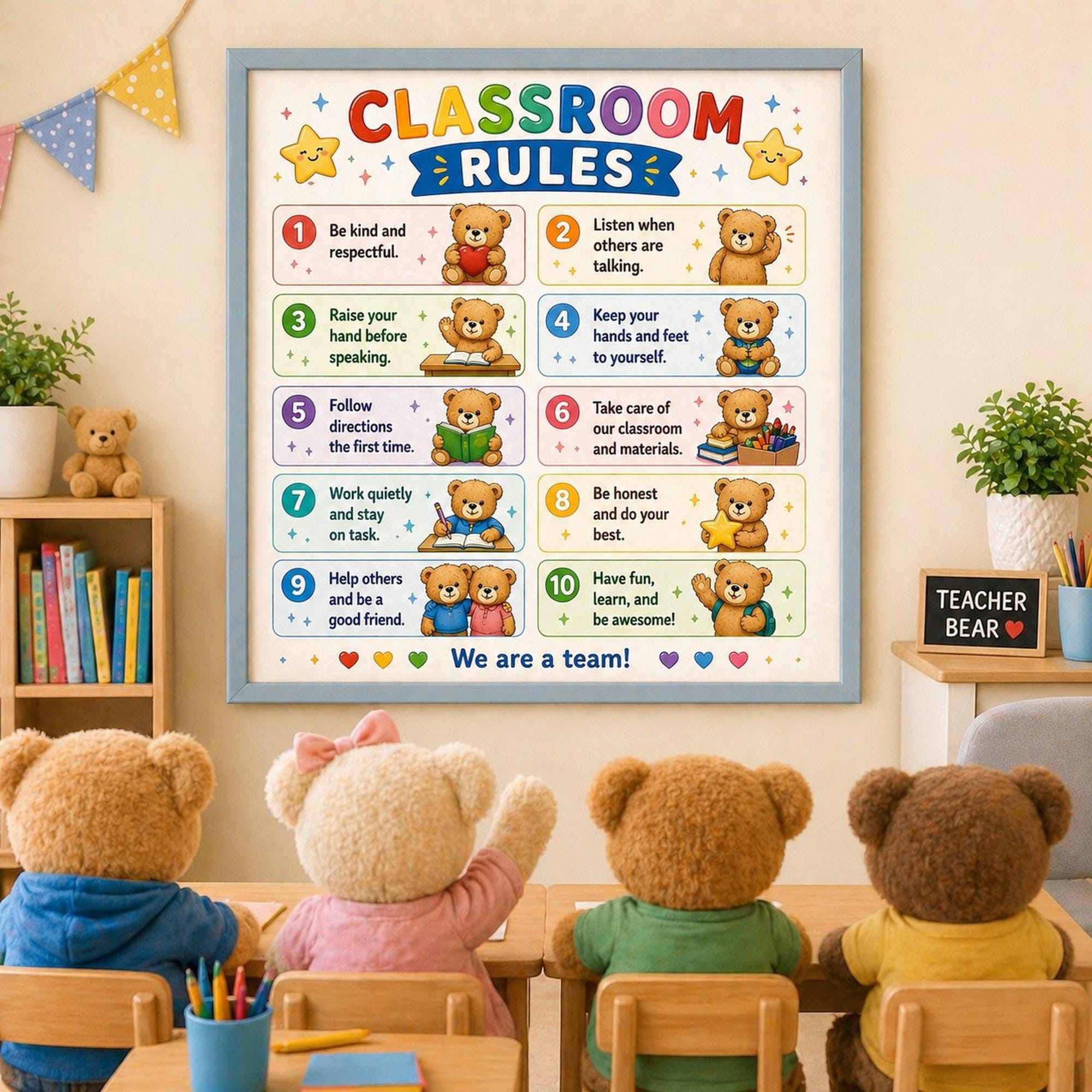 Classroom Rules Poster Wall Art | Teddy Bear Preschool Kindergarten ...