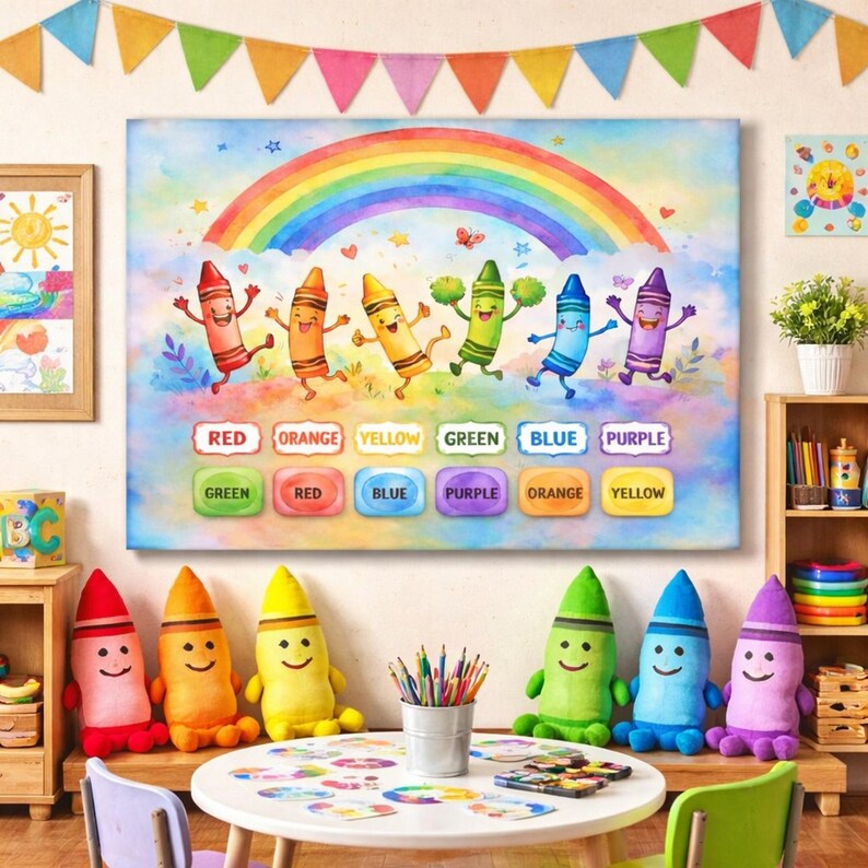 Rainbow Crayon Friends Wall Art | Color Learning Print | Classroom ...