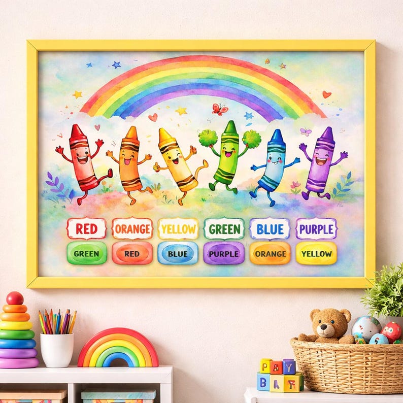 Rainbow Crayon Friends Wall Art | Color Learning Print | Classroom ...