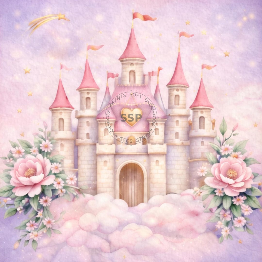 Princess Castle Wall Art | Whimsical Girls Nursery Print | Pink Fairy ...