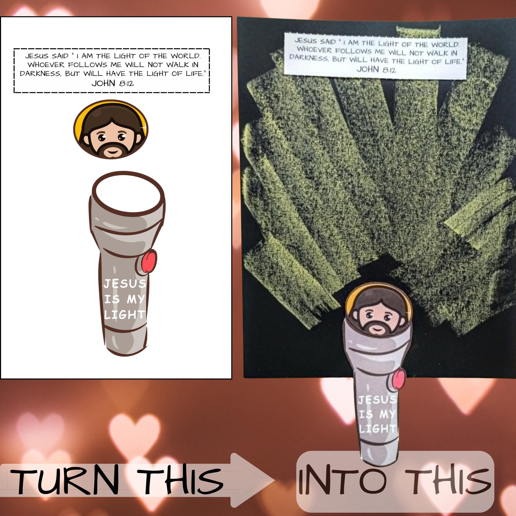 Flashlight Bible Verse Craft: Jesus is the Light, Kids Christian Chalk ...