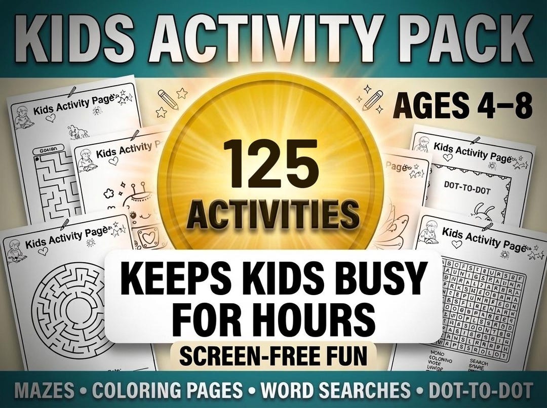 Kids Activity Pack Printable PDF, 125 Worksheets Ages 4-8, Keeps Kids ...