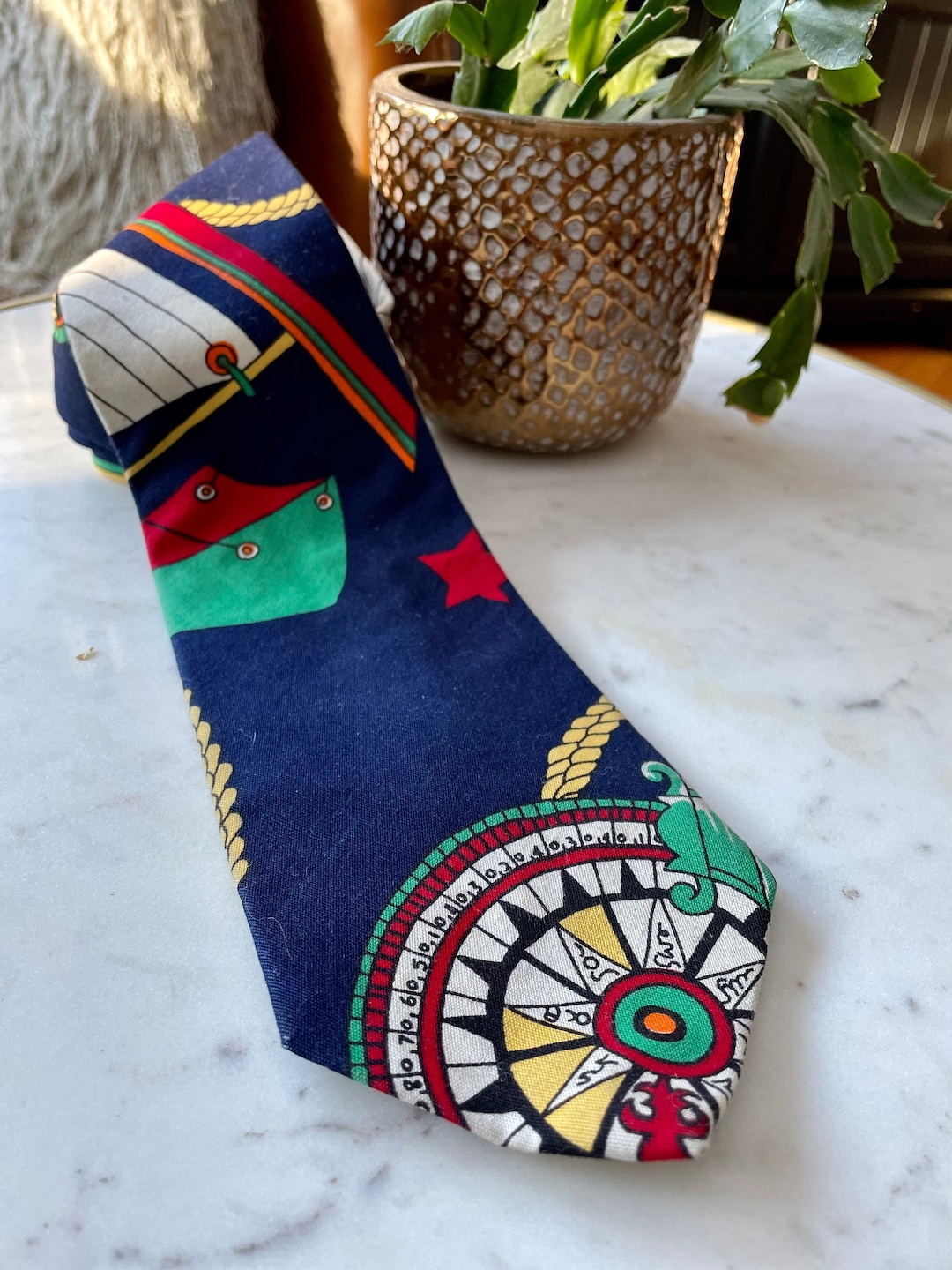 Vintage Nautical Tie by Steve Scheiner - Compass and Sail Drawings ...