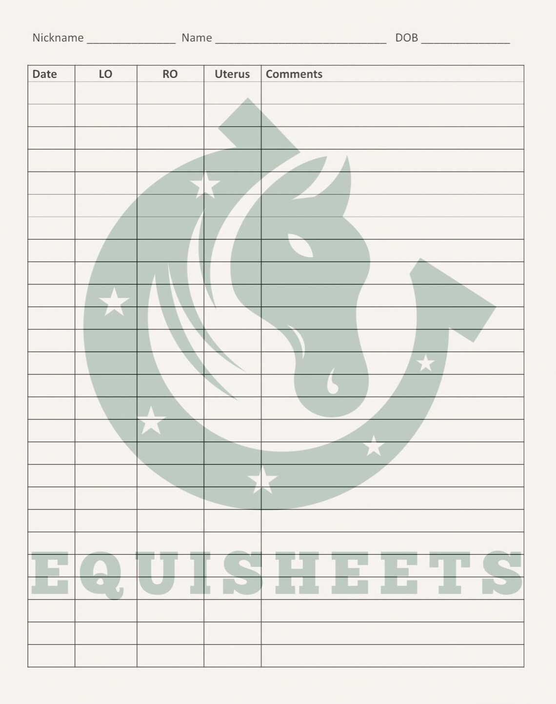 Palpation Card DONOR OPEN - Template, Chart, Breeding - Etsy