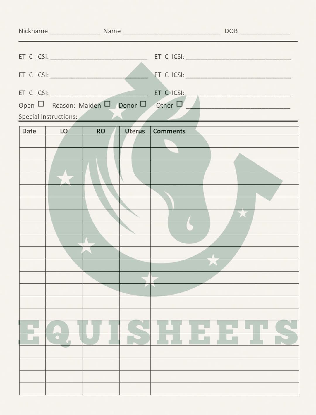 Palpation Card DONOR OPEN - Template, Chart, Breeding - Etsy