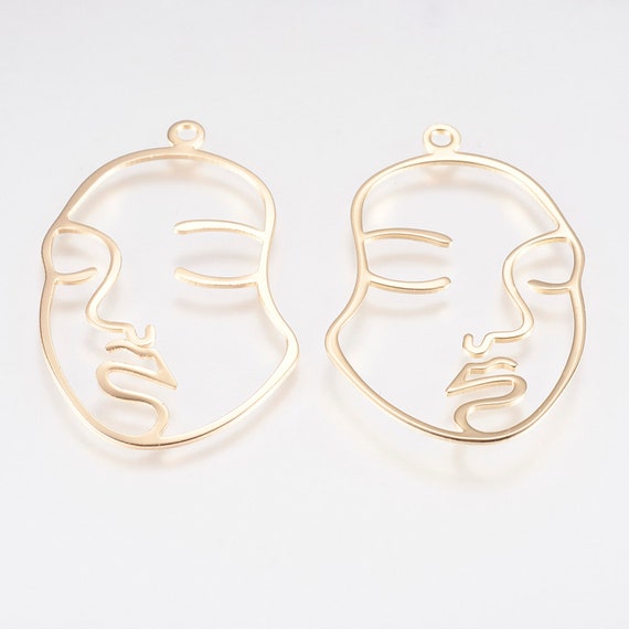 2 Artistic Oval Face Charm 24k Gold Plated Brass Layered | Etsy