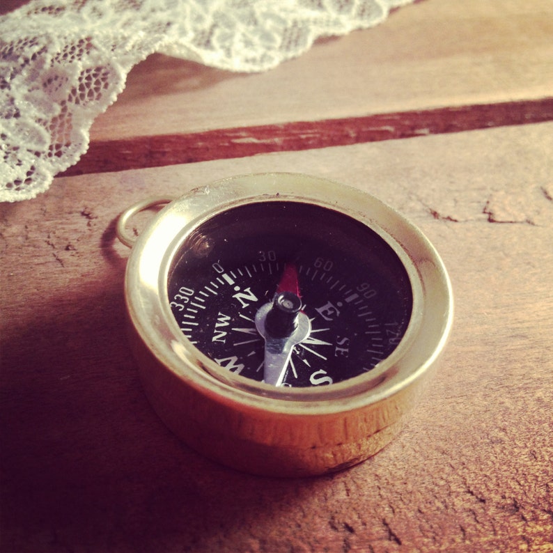 1 Mini Compass Pendant Charm Shiny Gold Brass With Black - Etsy
