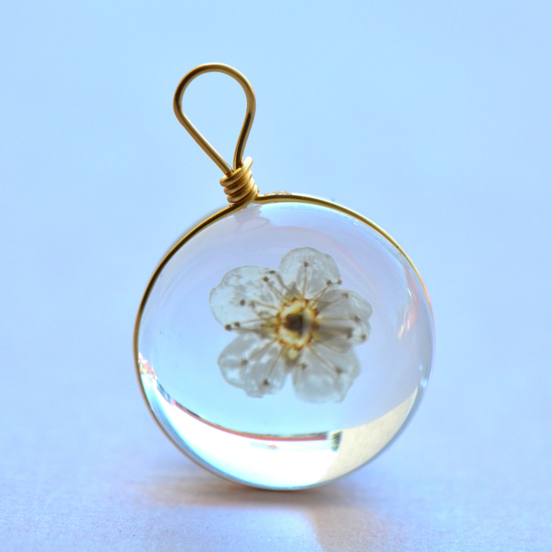 1 Preserved Flower in Glass Pendant, Gardening Gift Double Sided Glass ...