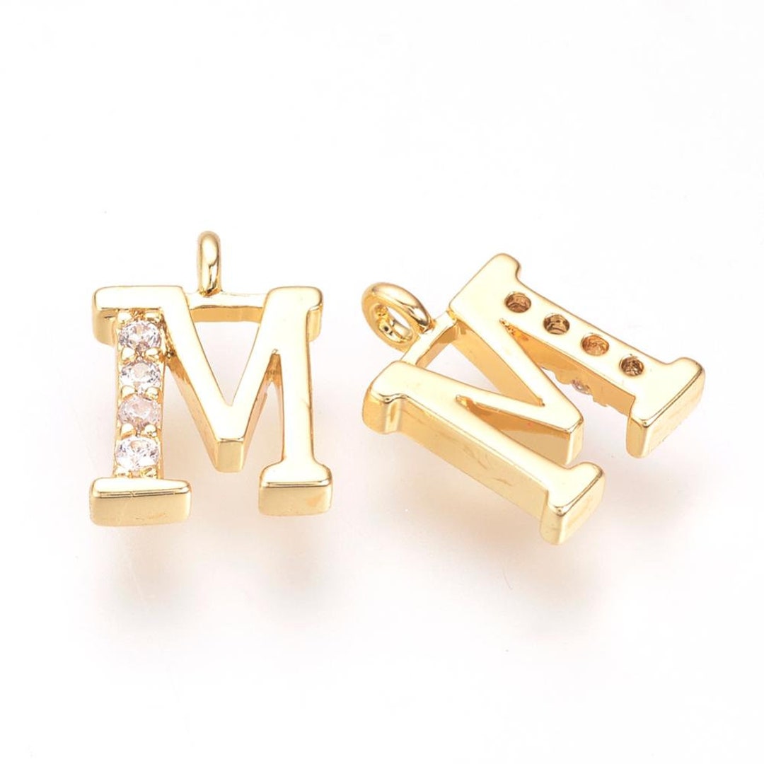 Letter M Charm Beads • Gold • Tiny Minimal • Jewelry Making Supplies ...