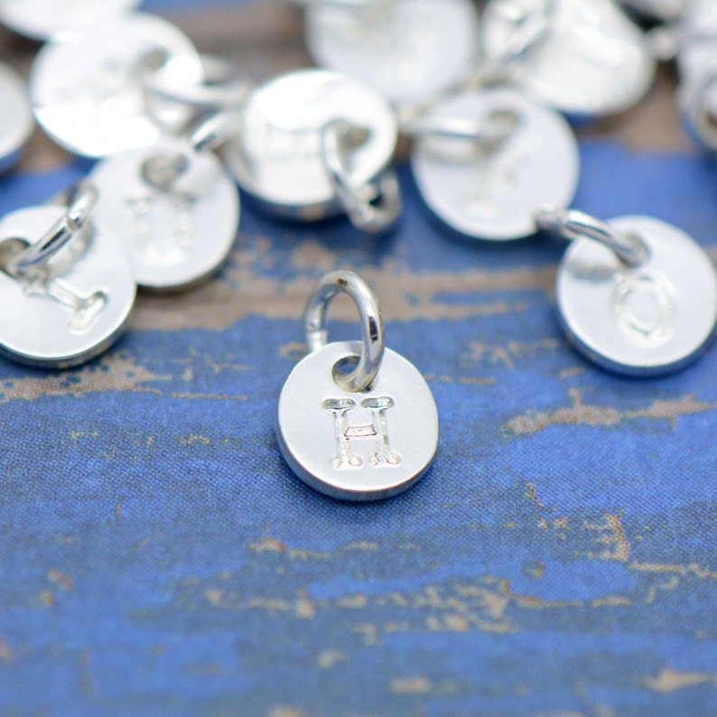 Stamped Initial Charms SILVER Plated Brass 6mm Round Disc - Etsy