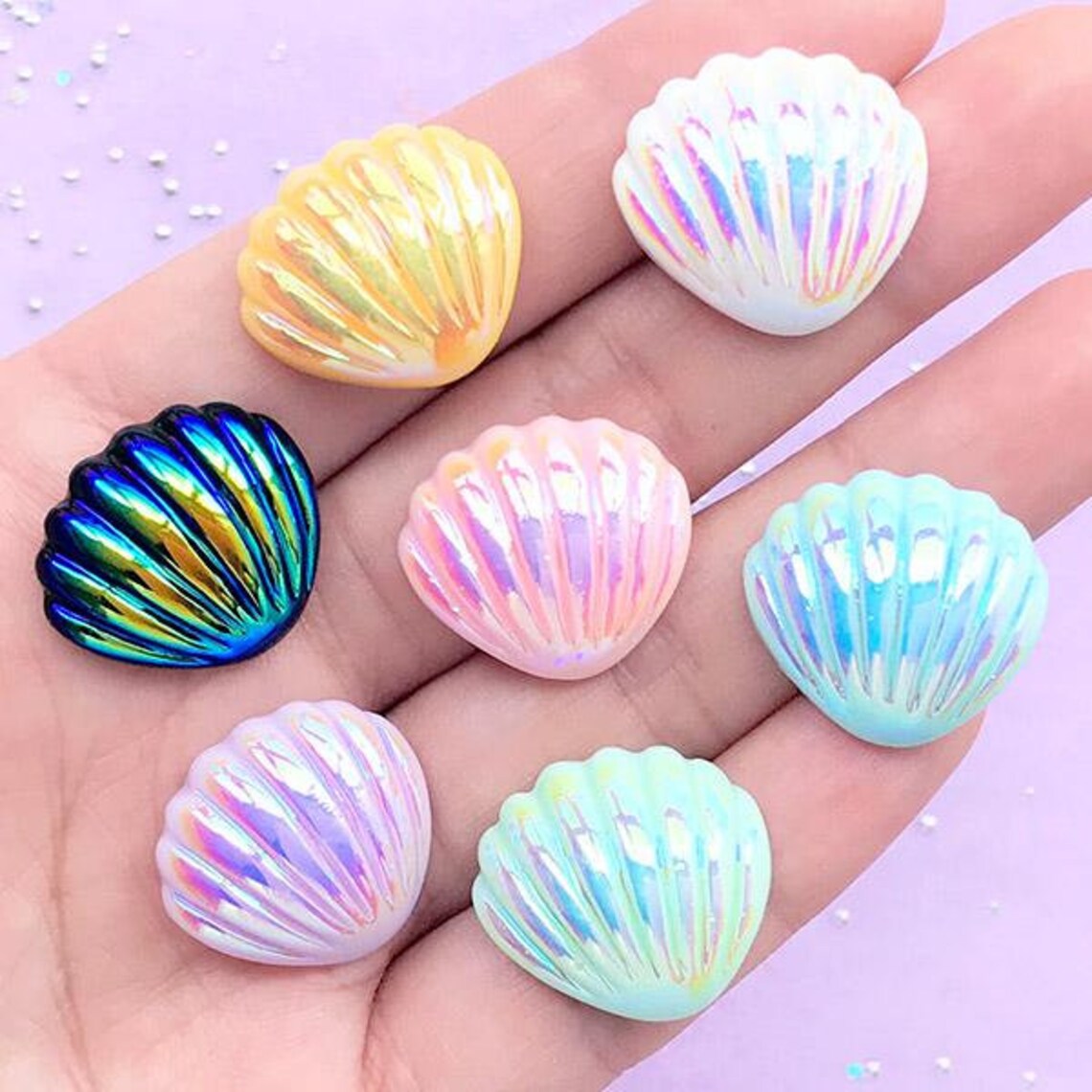 10 Pcs Random Color Resin Clam Shell Pearl Plastic Cabochon | Etsy
