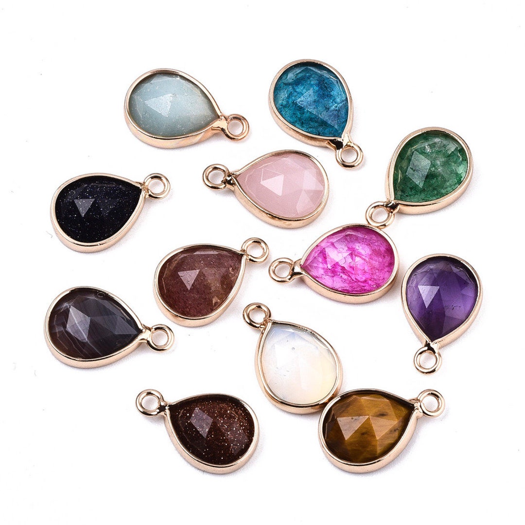 10 Stained Glass Drop Gemstones, Faceted Crystal Charm, Vintage Dainty ...