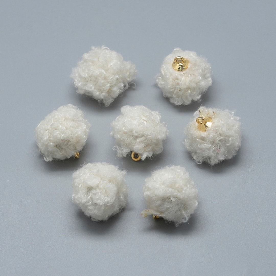 20 Cream Fuzzy Ball Pendants With Brass Loops Nylon Cloth Unique ...