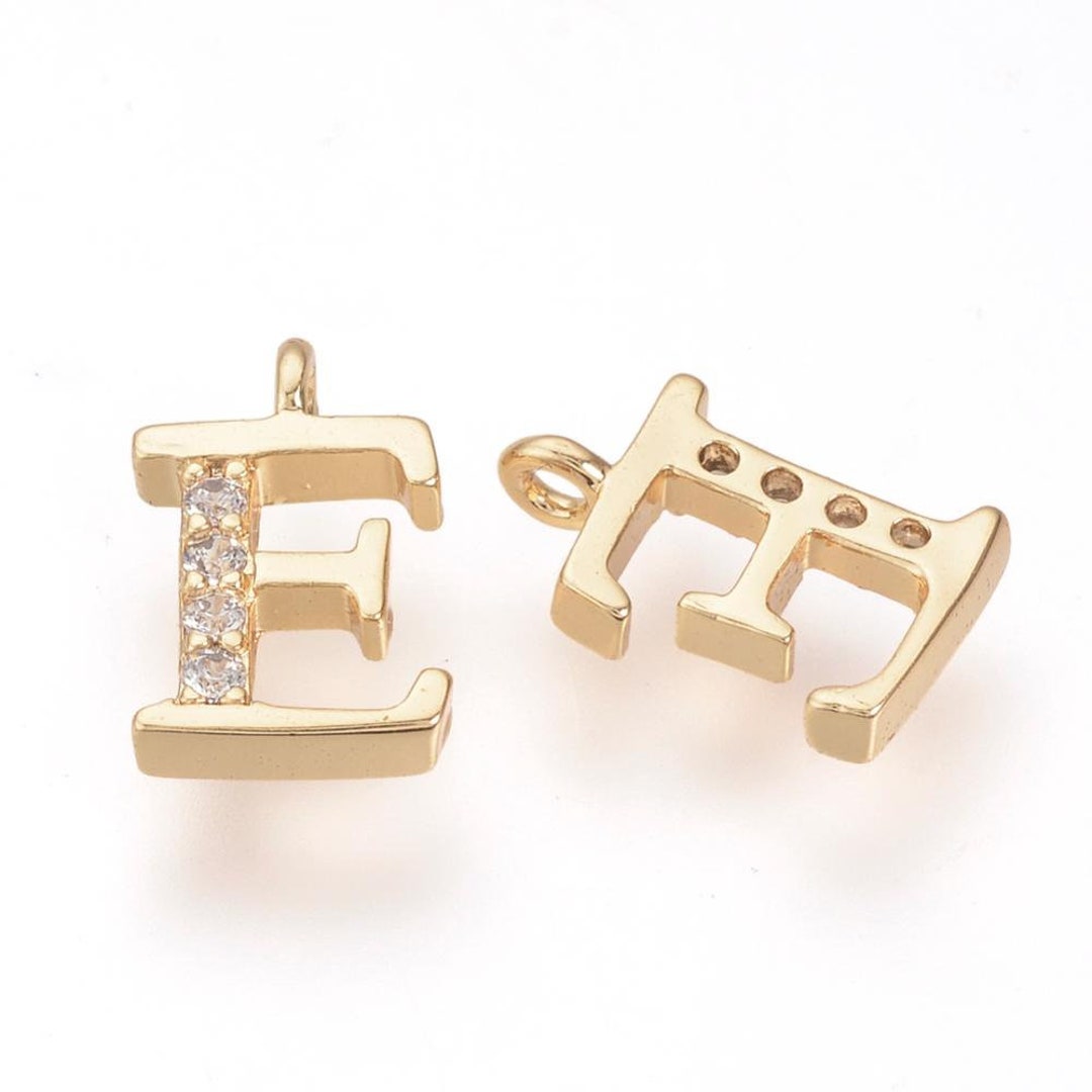 Letter E Charm Bead • Gold • Tiny Minimal • Jewelry Making Supplies ...