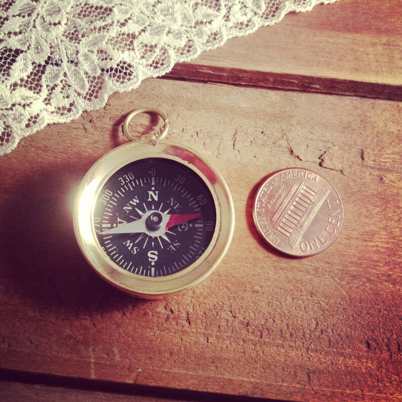 1 Mini Compass Pendant Charm Shiny Gold Brass With Black - Etsy