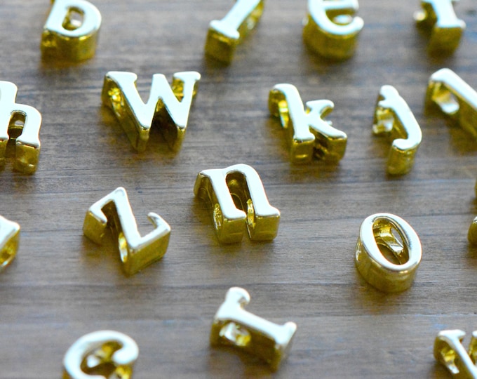 1 - Gold LOWERCASE Alphabet Charm Beads Shiny 24K Gold Plated Tiny ...