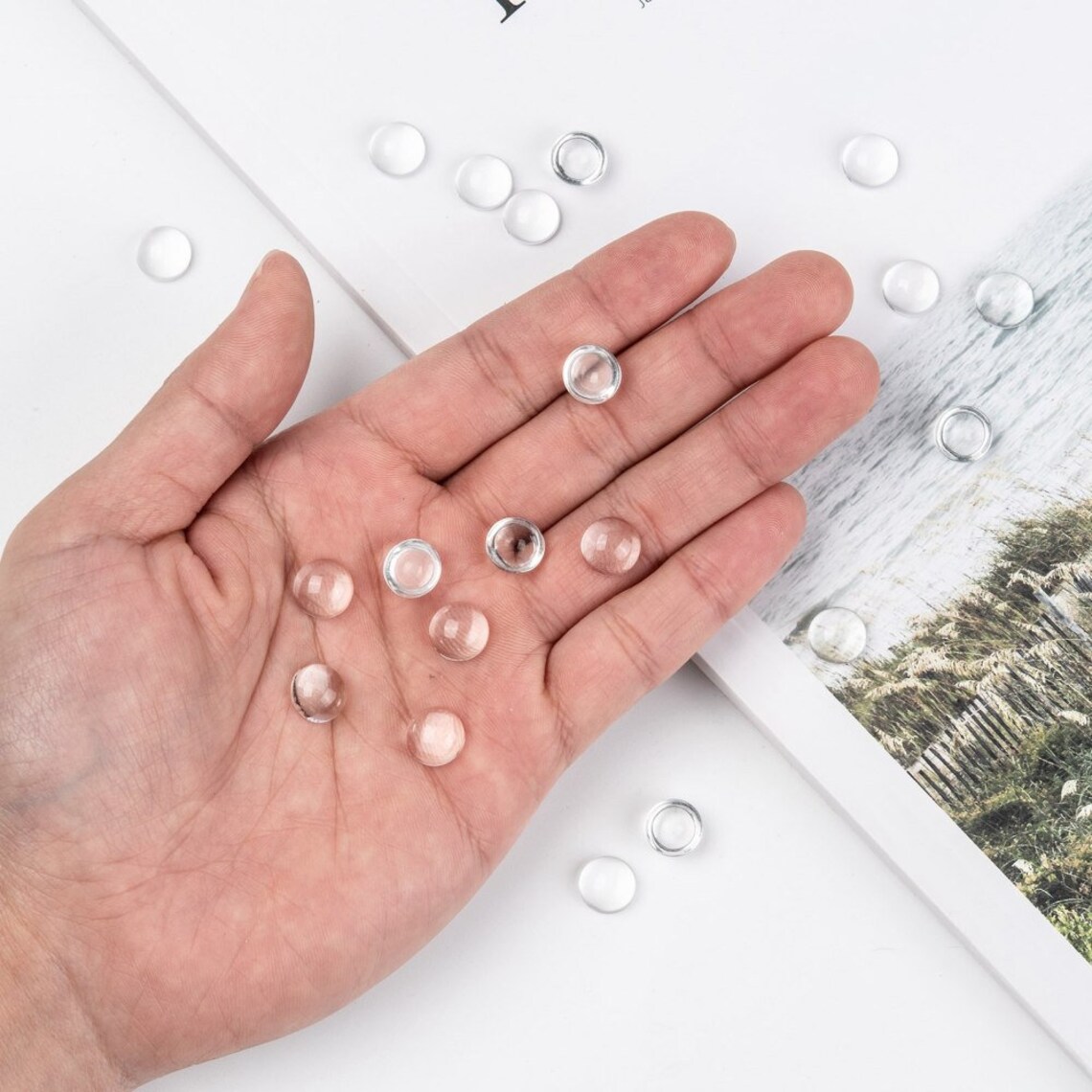 25 Transparent Half Round Glass Cabochons Clear AN003 | Etsy