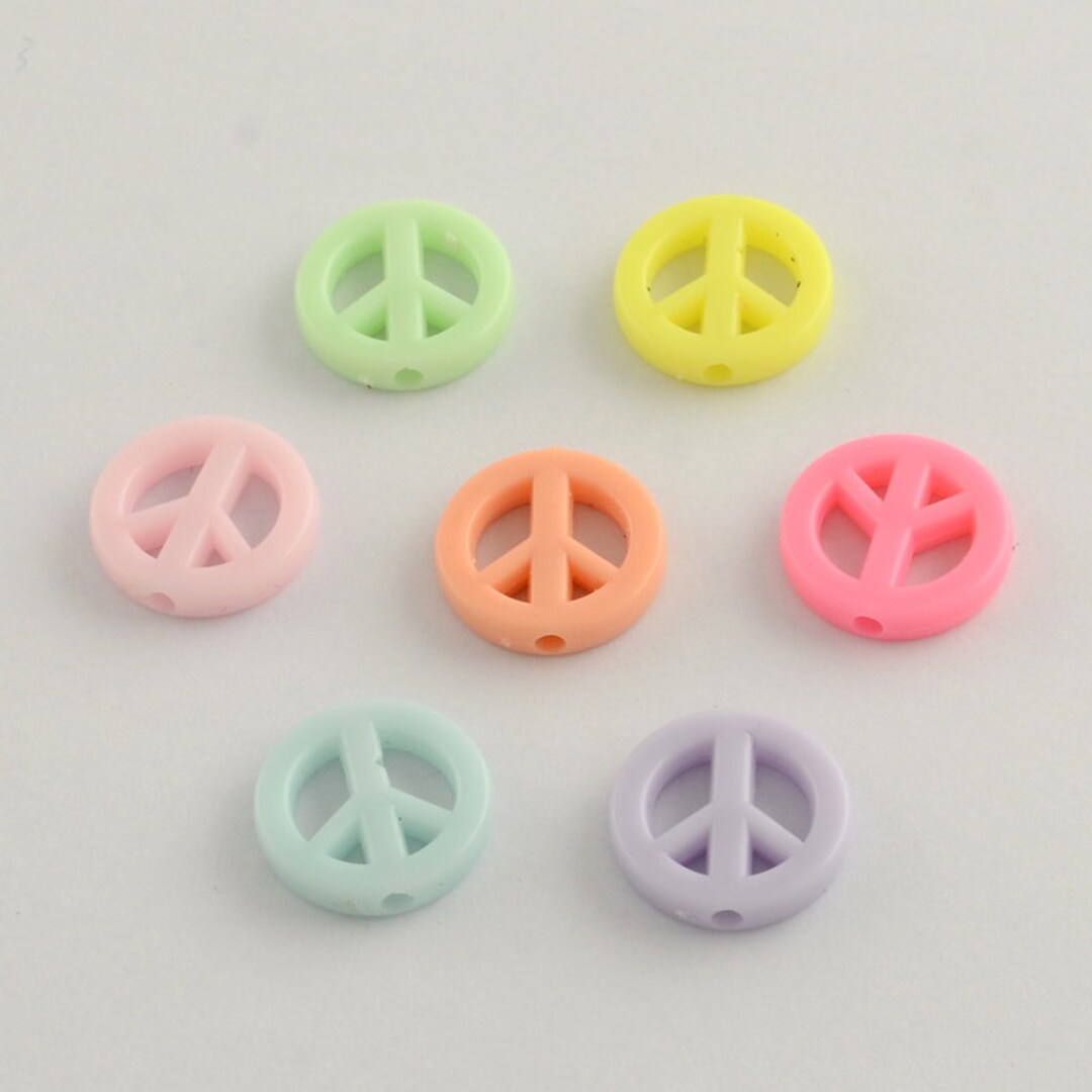 100pcs Opaque Acrylic Peace Sign Beads Mixed Colors Craft Creating ...