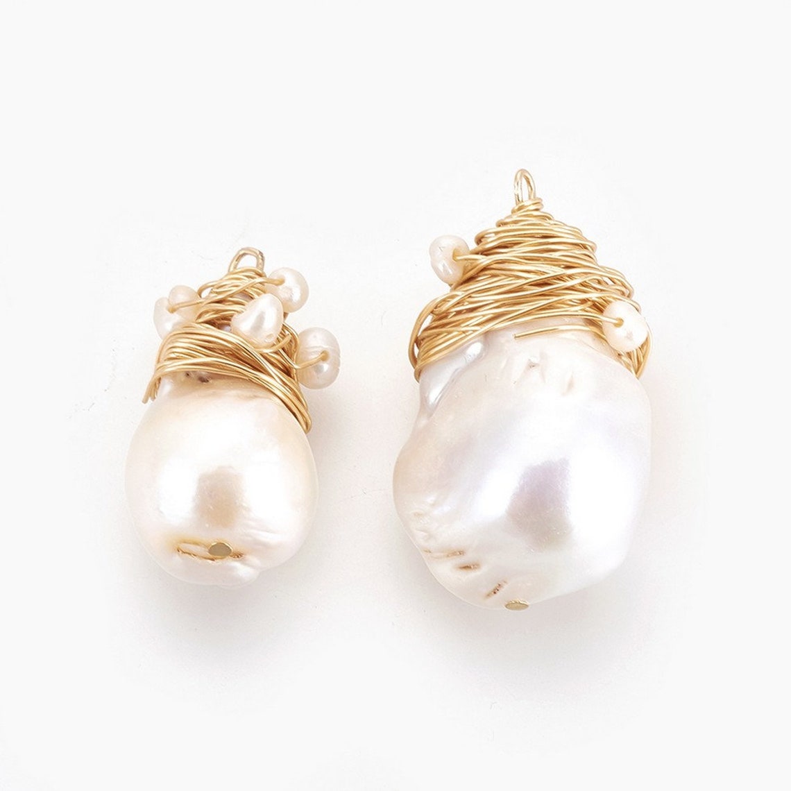 1 Large Natural Pearl Gem Charm 24k Gold Wire Wrapped | Etsy