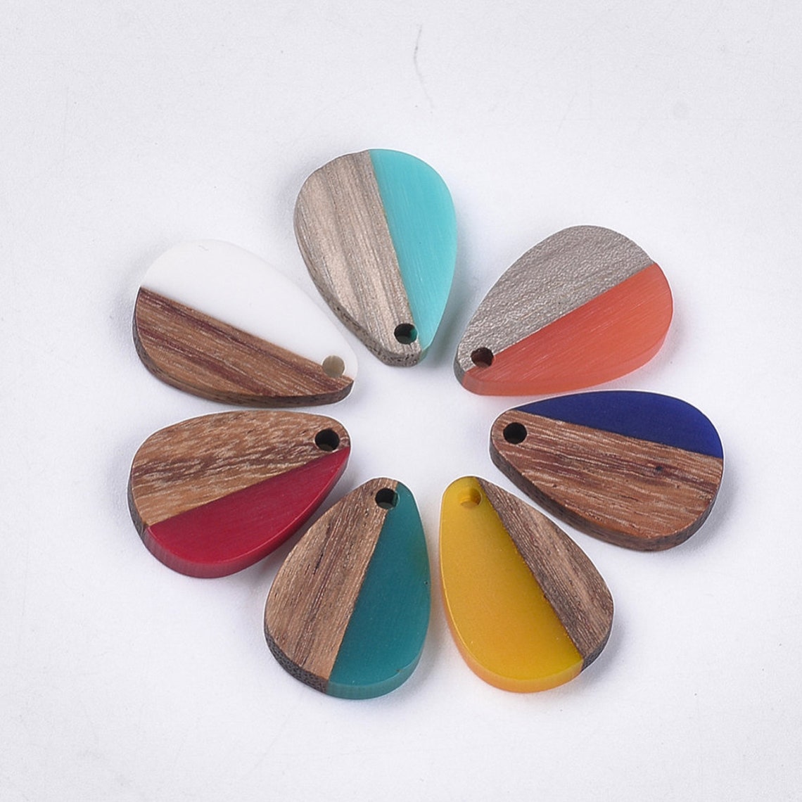 5 Resin & Walnut Wood Tear Drop Pendants Real Sliced Wood - Etsy