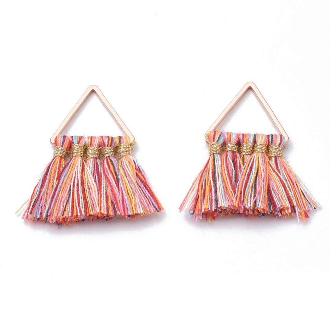 10 - Multi-colored Fan Tassels • 24k Gold Plated Brass • Cotton Fan ...