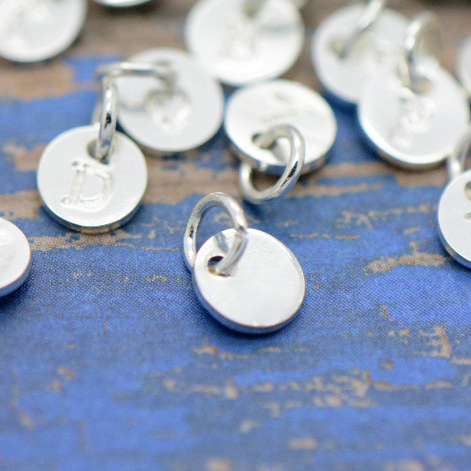 Stamped Initial Charms SILVER Plated Brass 6mm Round Disc - Etsy