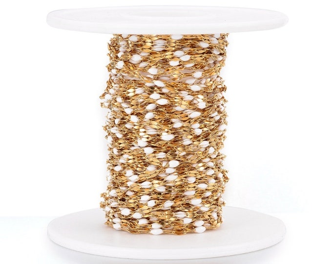 5 Ft Tiny Gold Stainless Steel Cable Chain With White Enamel Soldered ...