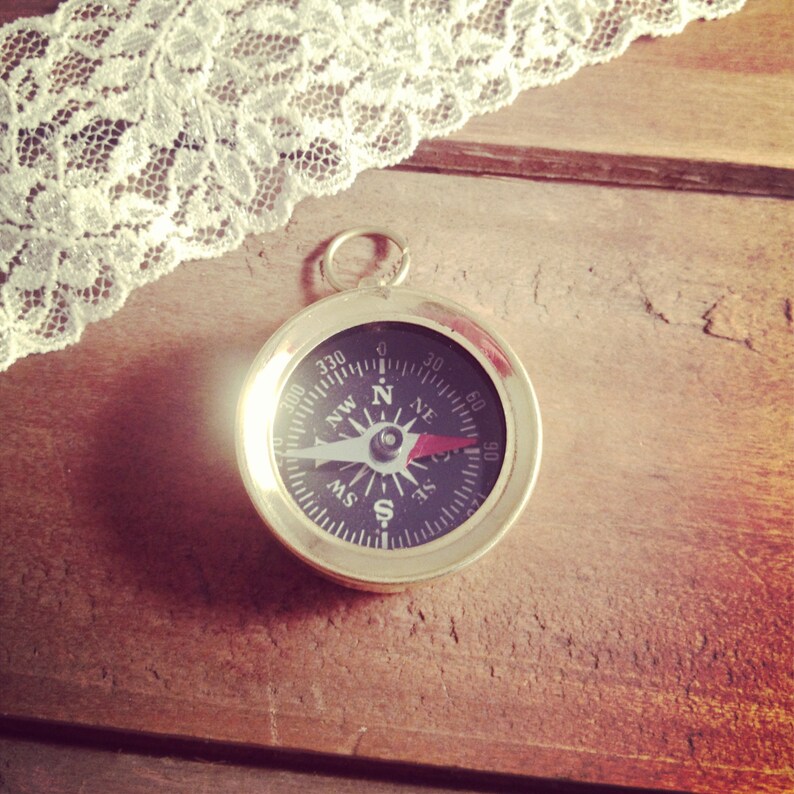 1 Mini Compass Pendant Charm Shiny Gold Brass With Black - Etsy