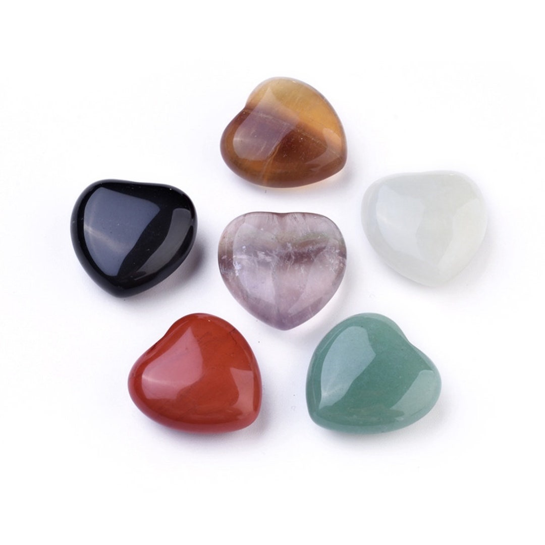 5 - Heart Shaped Pocket Worry Stones, Semi Precious Stone, Crystal Palm ...