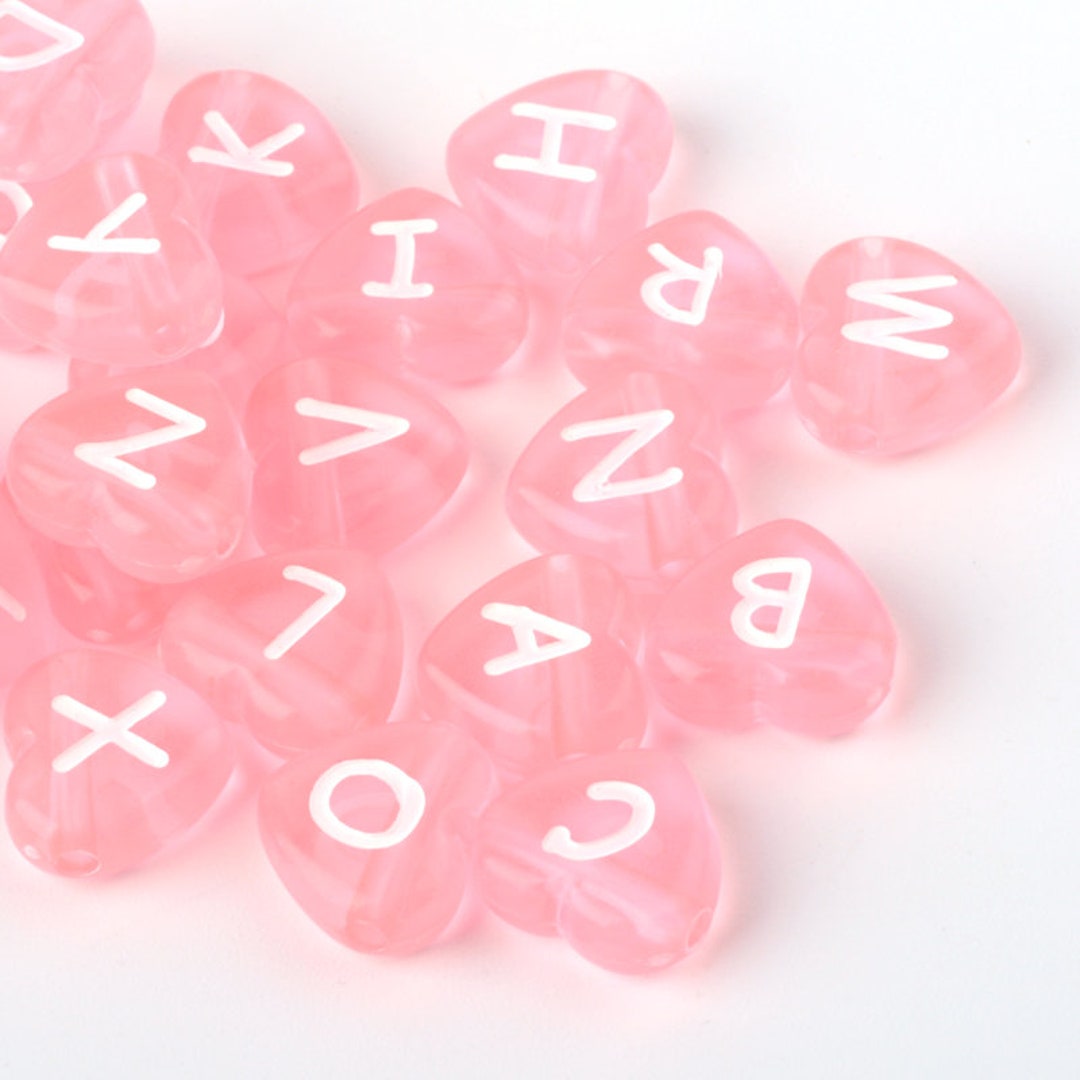 100 Pcs - Transparent Pink Heart Letter Beads • Acrylic Heart Bead ...