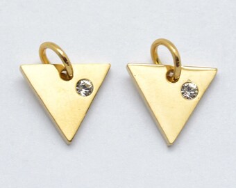 1 Small Triangle Outline Charm Link Brushed 24k Gold Plated Stainless ...