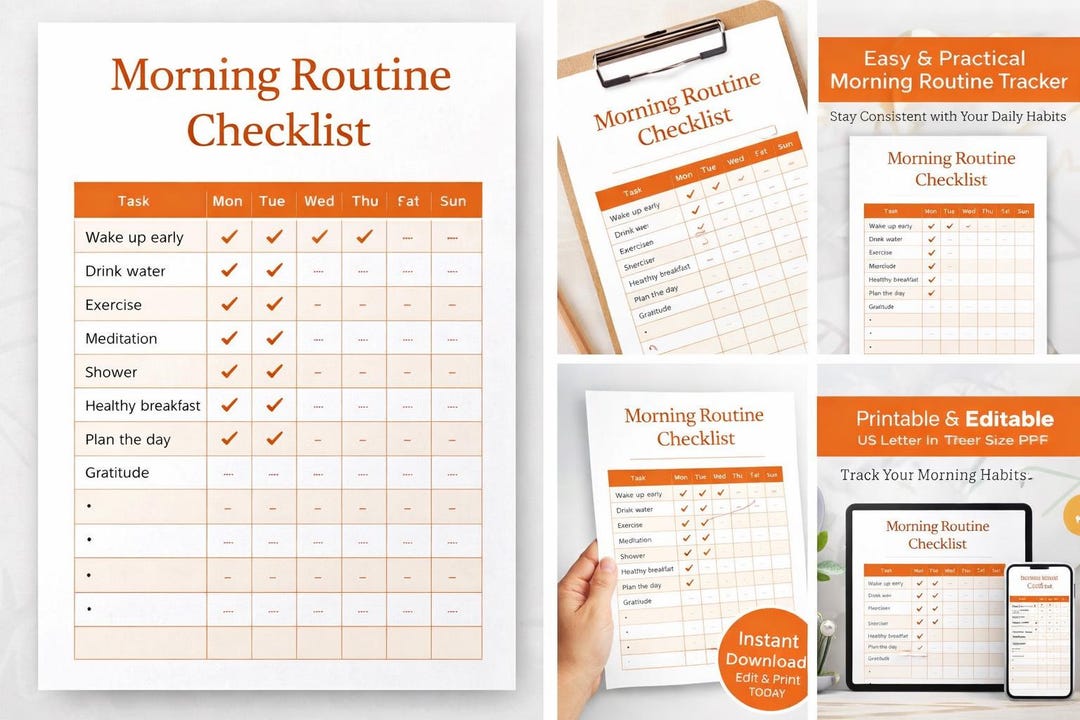 Morning Routine Checklist | Daily Habit Tracker | Productivity Planner ...