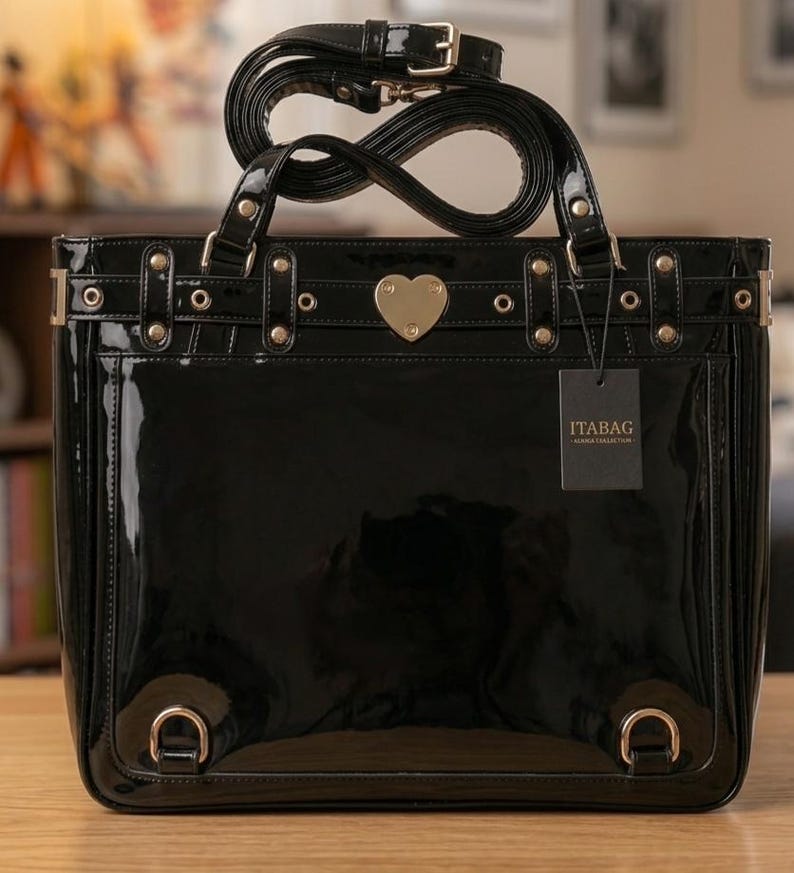 Large Black Vegan Leather Ita Bag, Anime Pin Display Shoulder Bag - Etsy