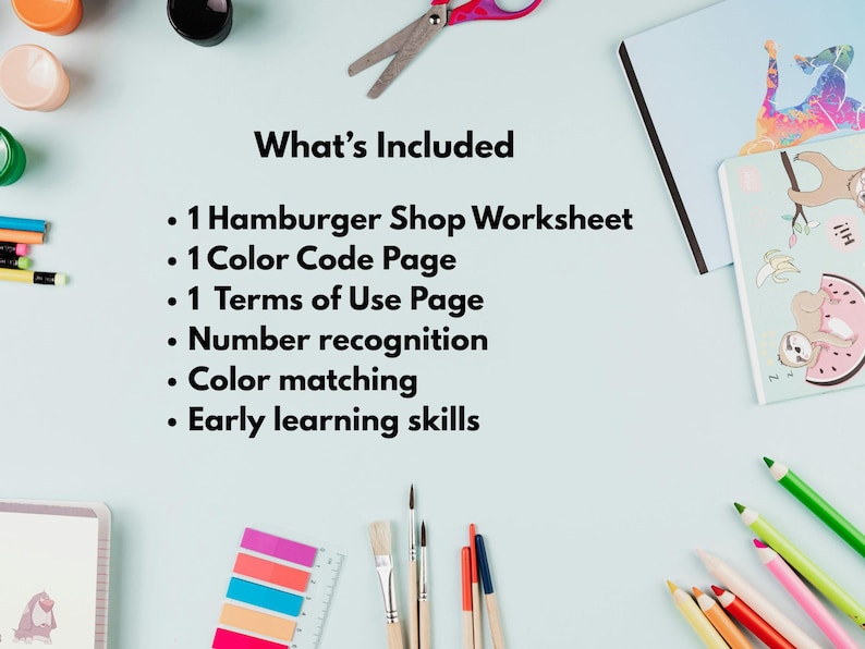 Numbers 1-10 Color Match Worksheet PDF | Hamburger Shop Coloring ...