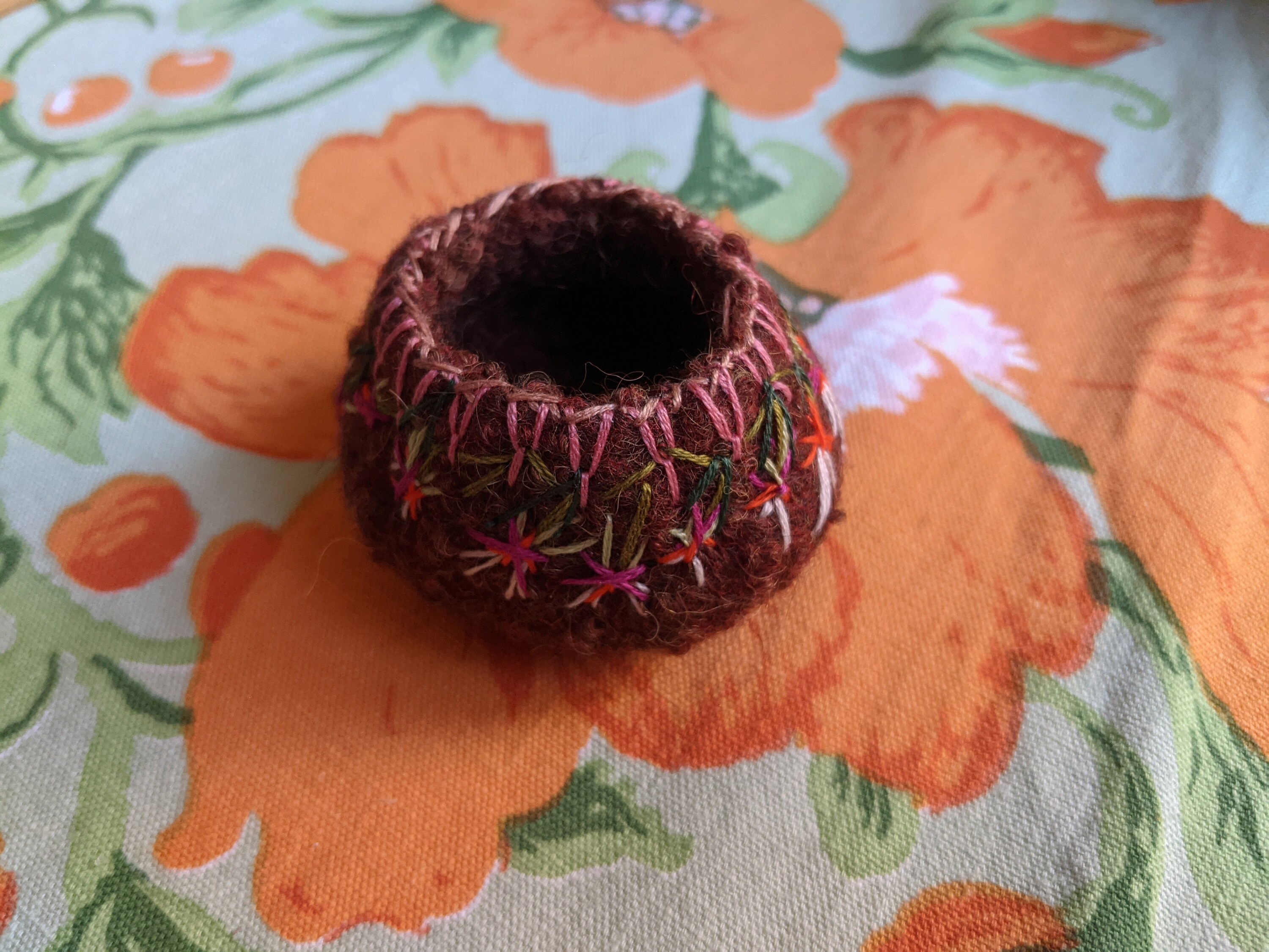 Tawny Felted Bowl With Embroidery - Etsy