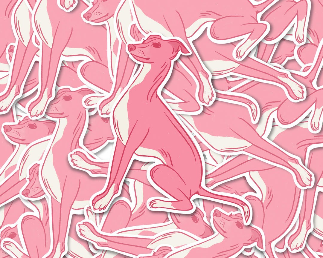 Italian Greyhound Sticker Pink Dog Sticker Original Illustration ...