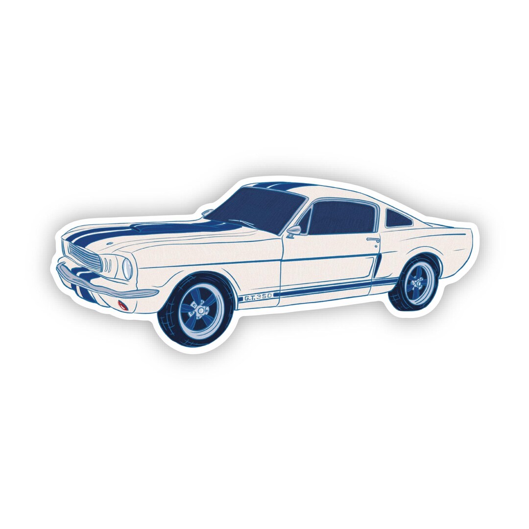1967 Mustang Coupe Sticker: Blue Racing Stripes, Classic Car Art Race ...