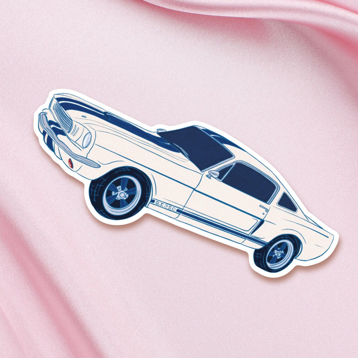1967 Mustang Coupe Sticker: Blue Racing Stripes, Classic Car Art Race ...