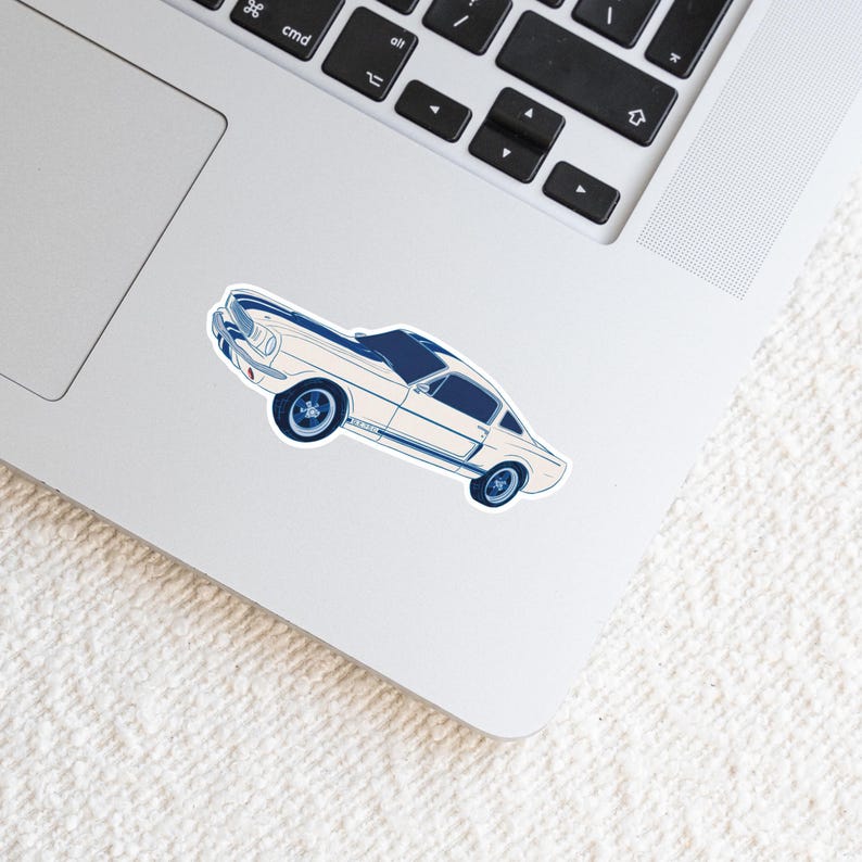 1967 Mustang Coupe Sticker: Blue Racing Stripes, Classic Car Art Race ...