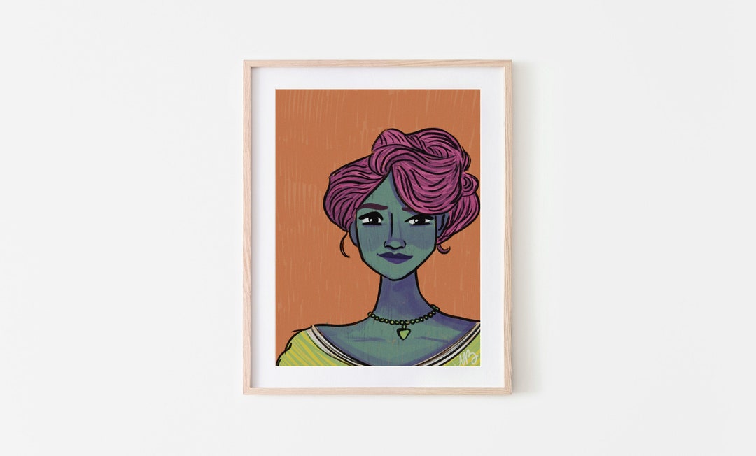 Gibson Girl Pink Hair Aqua Blue Lime Green Orange Matte Illustrated Art ...