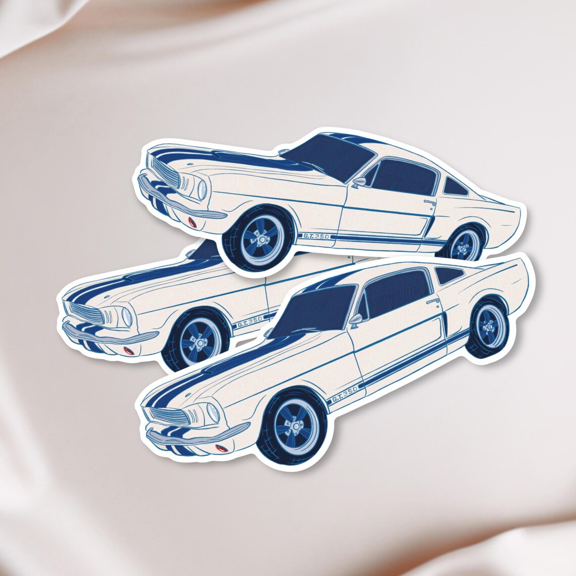 1967 Mustang Coupe Sticker: Blue Racing Stripes, Classic Car Art Race ...