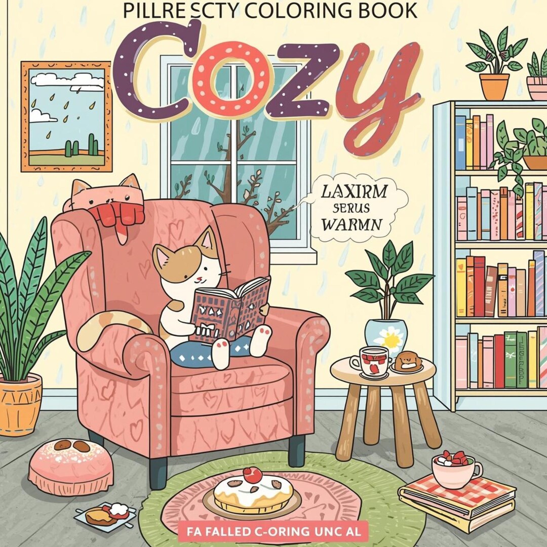Cozy Coloring Book for Adults & Kids – Cute Relaxing Cat, Coffee ...