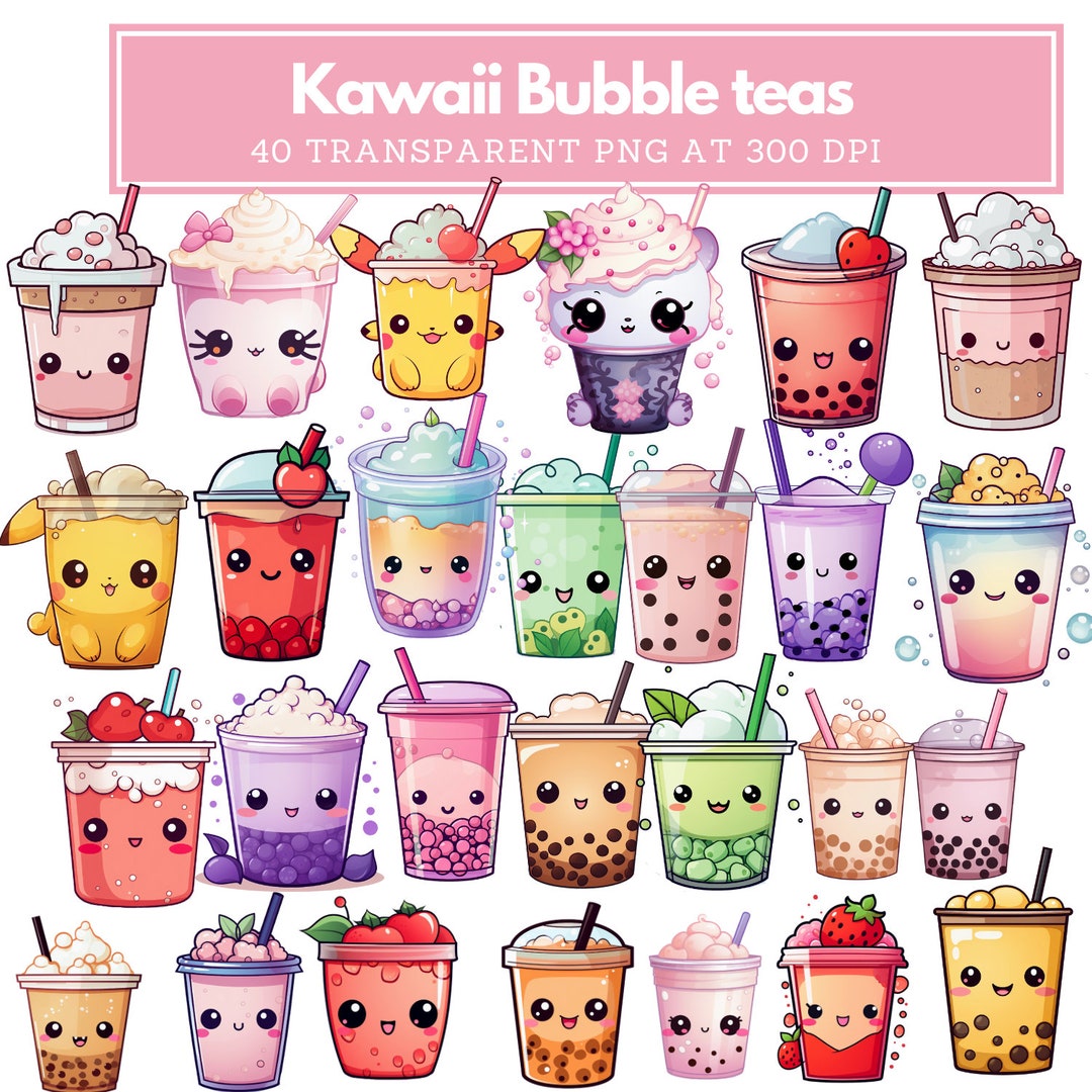 40, Kawaii Bubble Tea Clipart, Boba Tea, Fond transparent, Utilisation ...