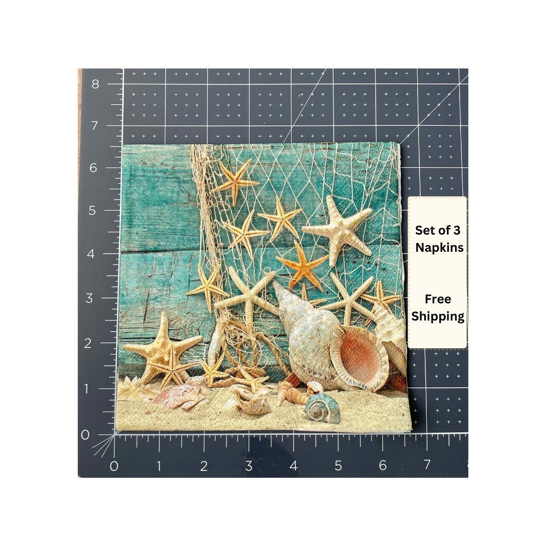 Seashell Decoupage Paper Napkin, Beach Decoupage Paper Napkin, Seashell ...