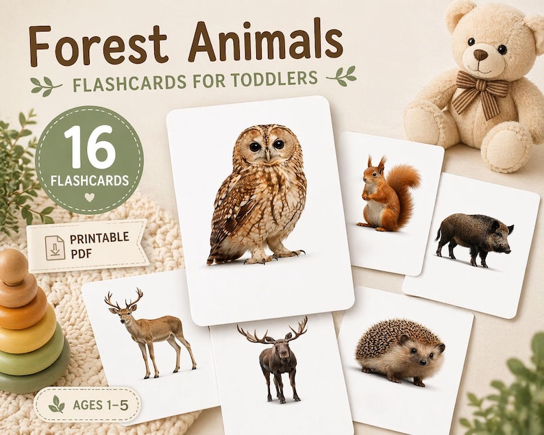 Forest Animals Flashcards for Kids (printable) - Etsy