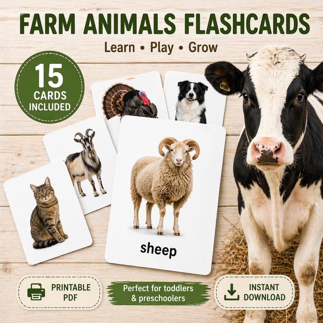 Farm Animals Flashcards Printable/ Montessori Cards / Toddler Learning ...