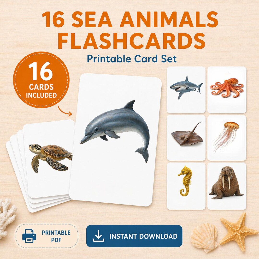 Sea Animals Flashcards Printable | Ocean Animals Cards | Kids Learning ...