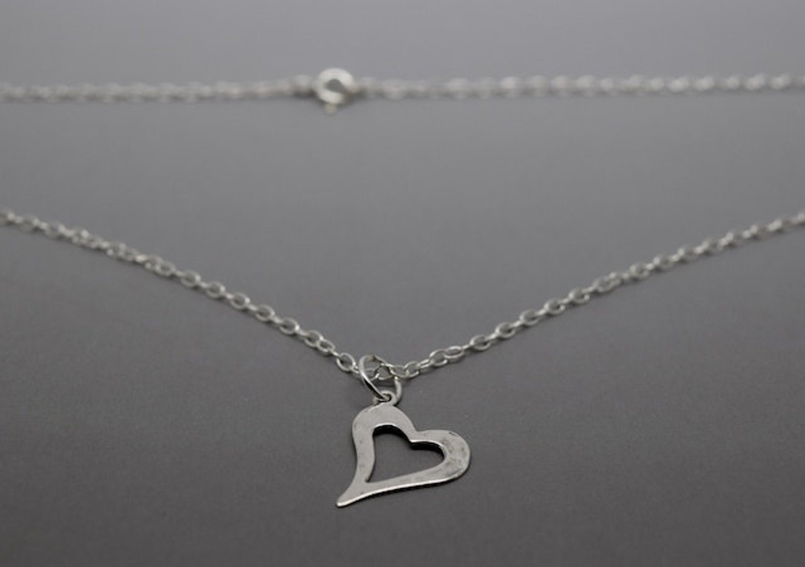 Silver Heart Necklace - Solid Sterling 925 Hammered Open Heart Cut Out ...