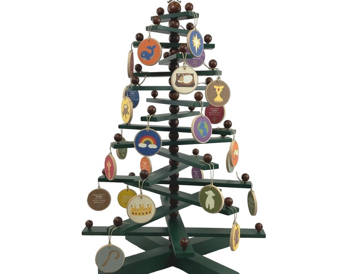 Jesse Tree Ornament Combo Set With 2ft Wood Christmas Tree and Advent ...